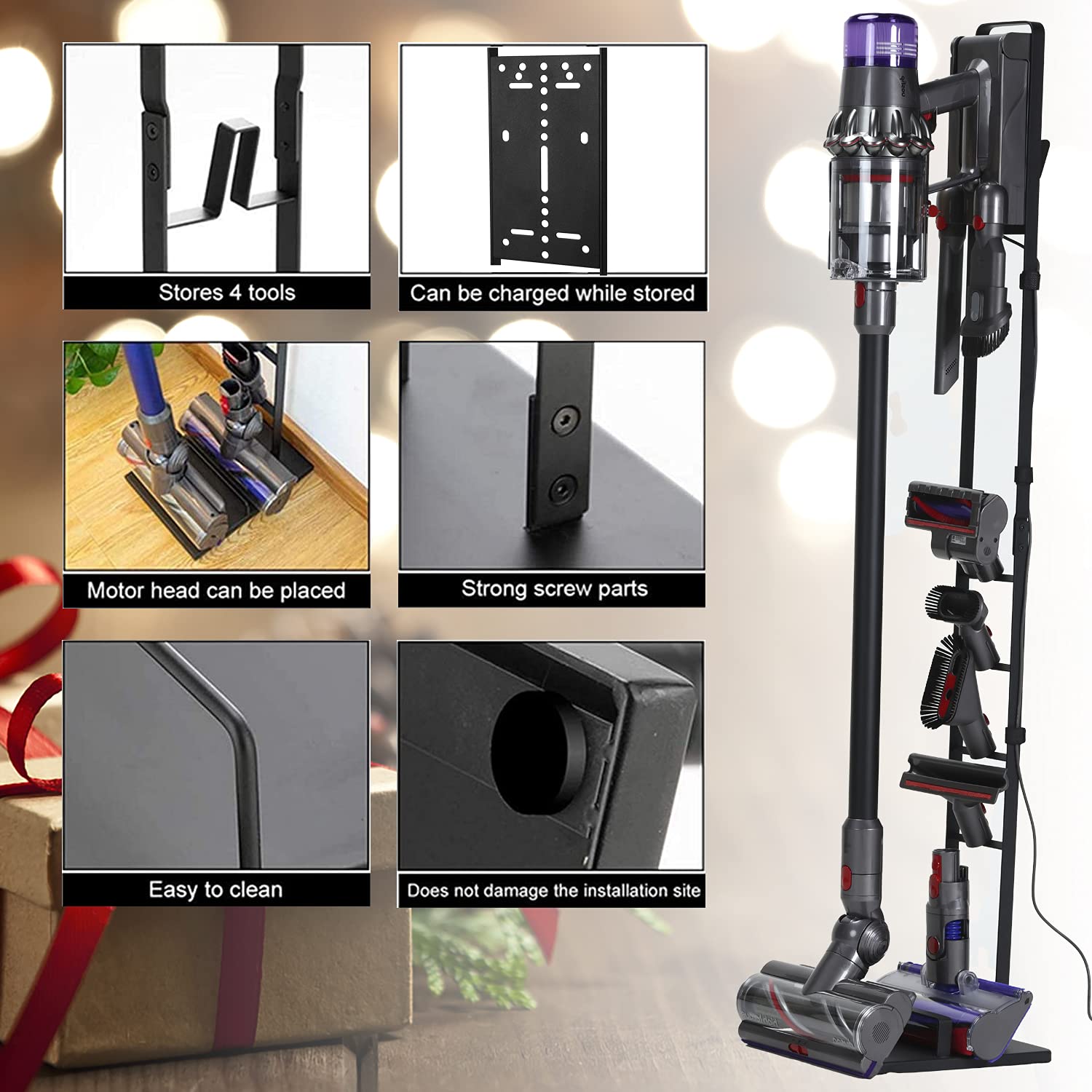 AOKEMAi Vacuum Stand Dyson V15 V12 V11 V10 V8 V7 V6, Storage-Stand-Docking-Station-Holder Compatible with Dyson, Vacuum Accessories Stand, Cordless Vacuum Cleaner Holder, White
