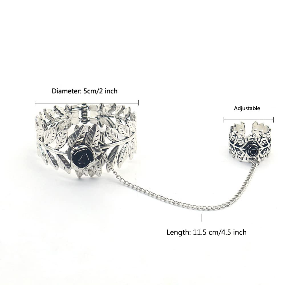 Asphire Gothic Leaf Vine Bracelet with Finger Ring Retro Silver Rose Slave Bracelet Punk Hip Hop Hand Finger Chain Harness Bracelet Jewelry for Women