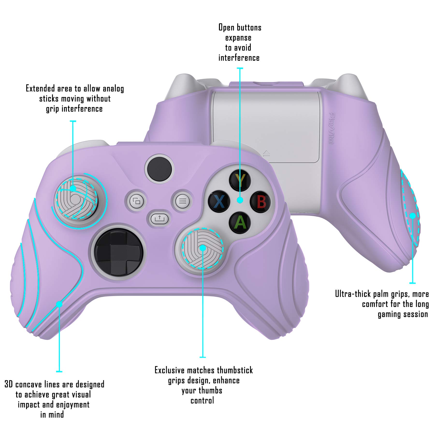 eXtremeRate PlayVital Samurai Edition Mauve Purple Anti-slip Controller Grip Silicone Skin for Xbox Core Controller, Ergonomic Protective Case Cover for Xbox Series S/X Controller w/Thumb Grips