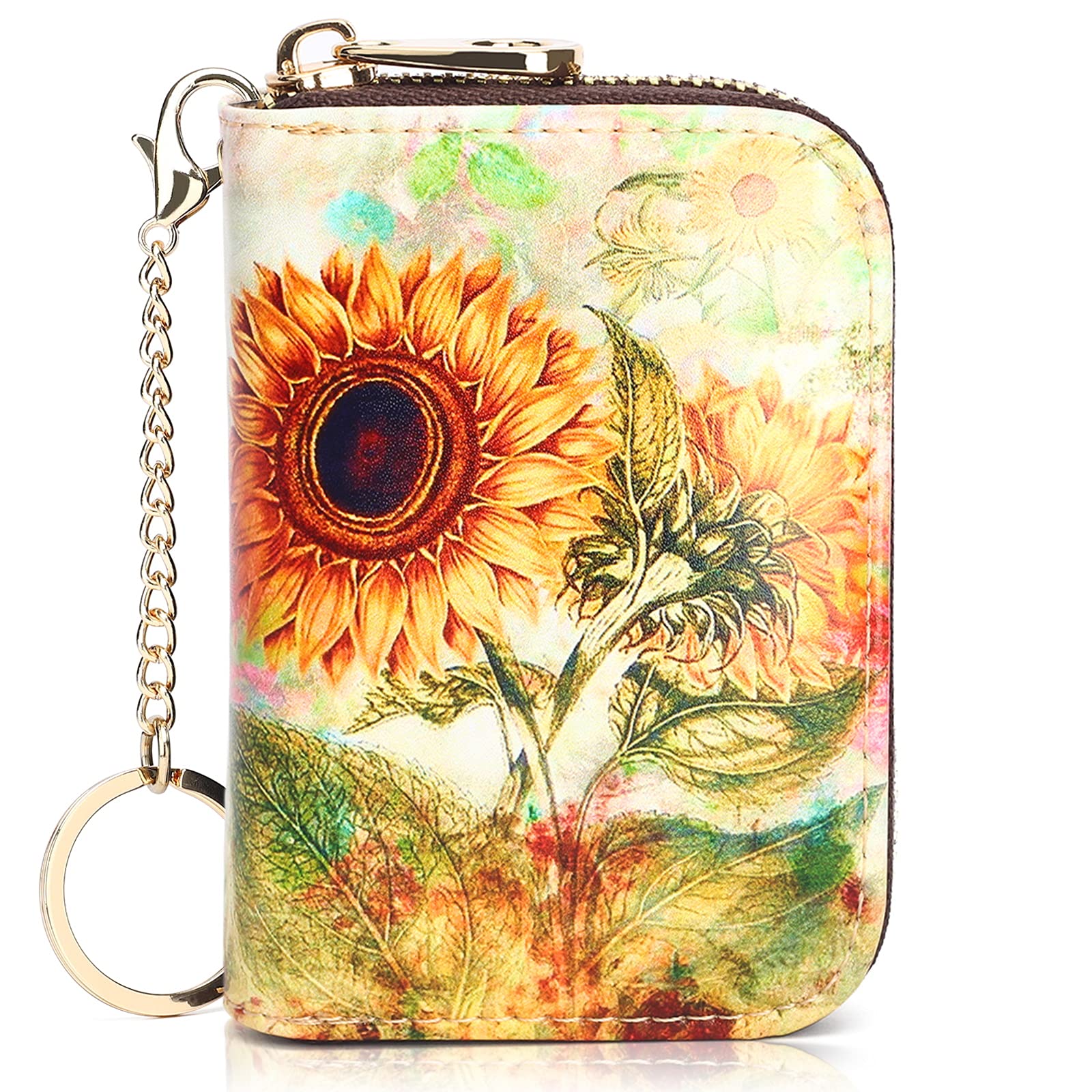 APHISON RFID Credit Card Holder Wallets for Women Leather Zipper Card Case for Ladies Keychain Wallet