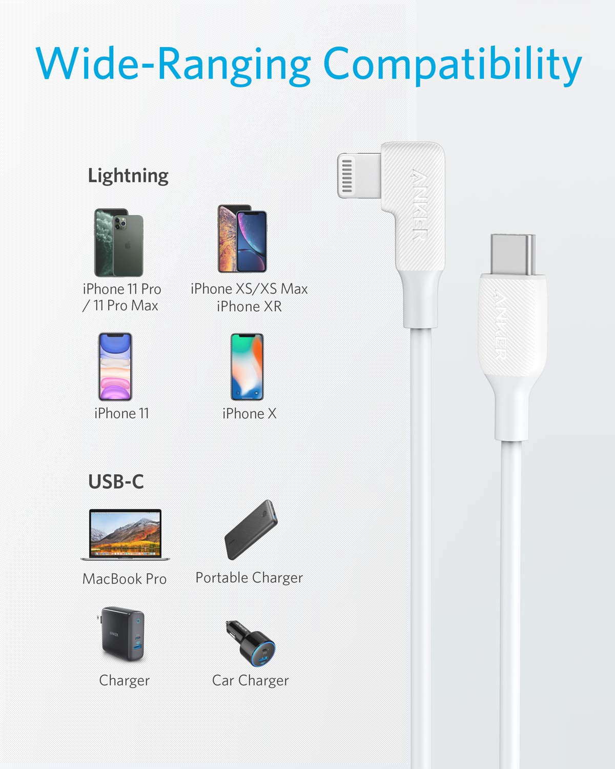 Anker USB-C to 90 Degree Lightning Cable (6 ft), MFi Certified, Supports Power Delivery for iPhone SE / 11 Pro/X/XS/XR / 8 Plus/AirPods Pro, iPad 8, iPod Touch, and More(Black)