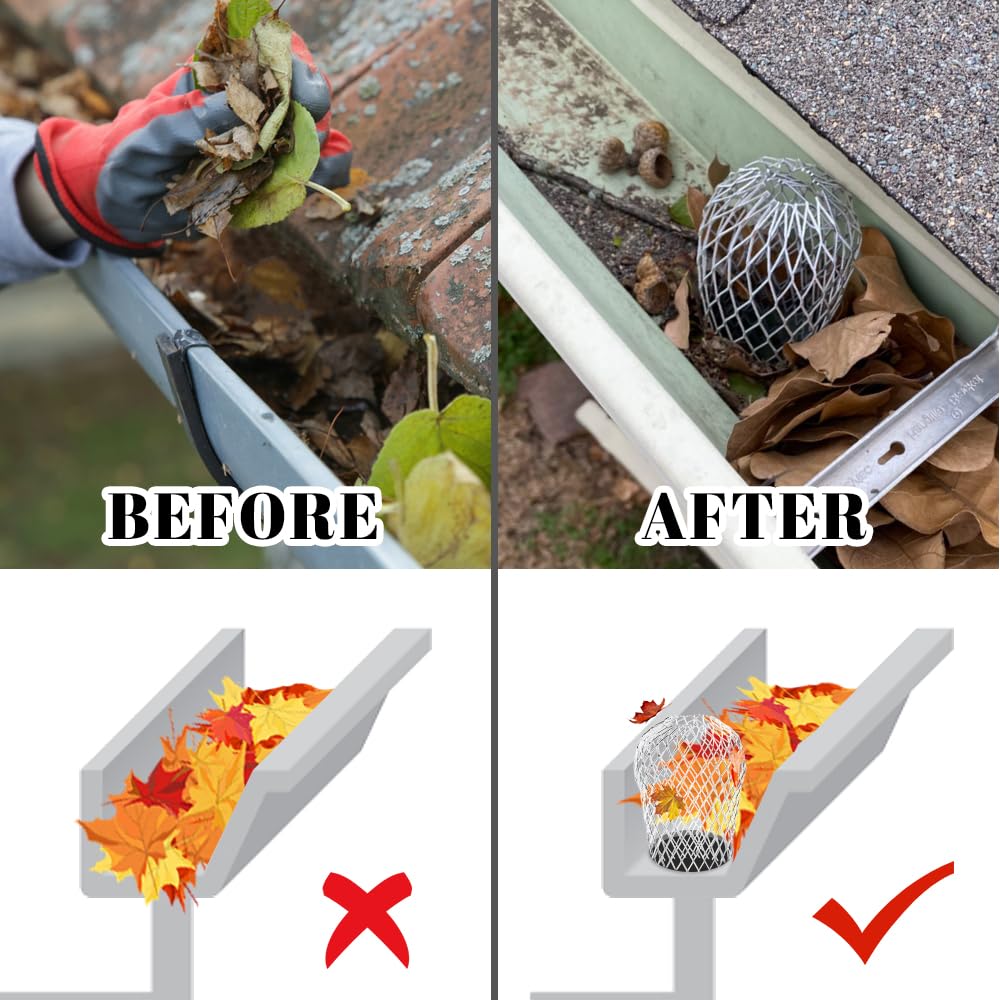 ALMOXVYE 10 Pack Gutter Downspout Guards, 3.5 Inch Aluminum Gutter Guard Strainer Filter, Expandable Mesh Gutter Filter Strainer for Preventing Blockage Leaves Debris from Clogging Pipes