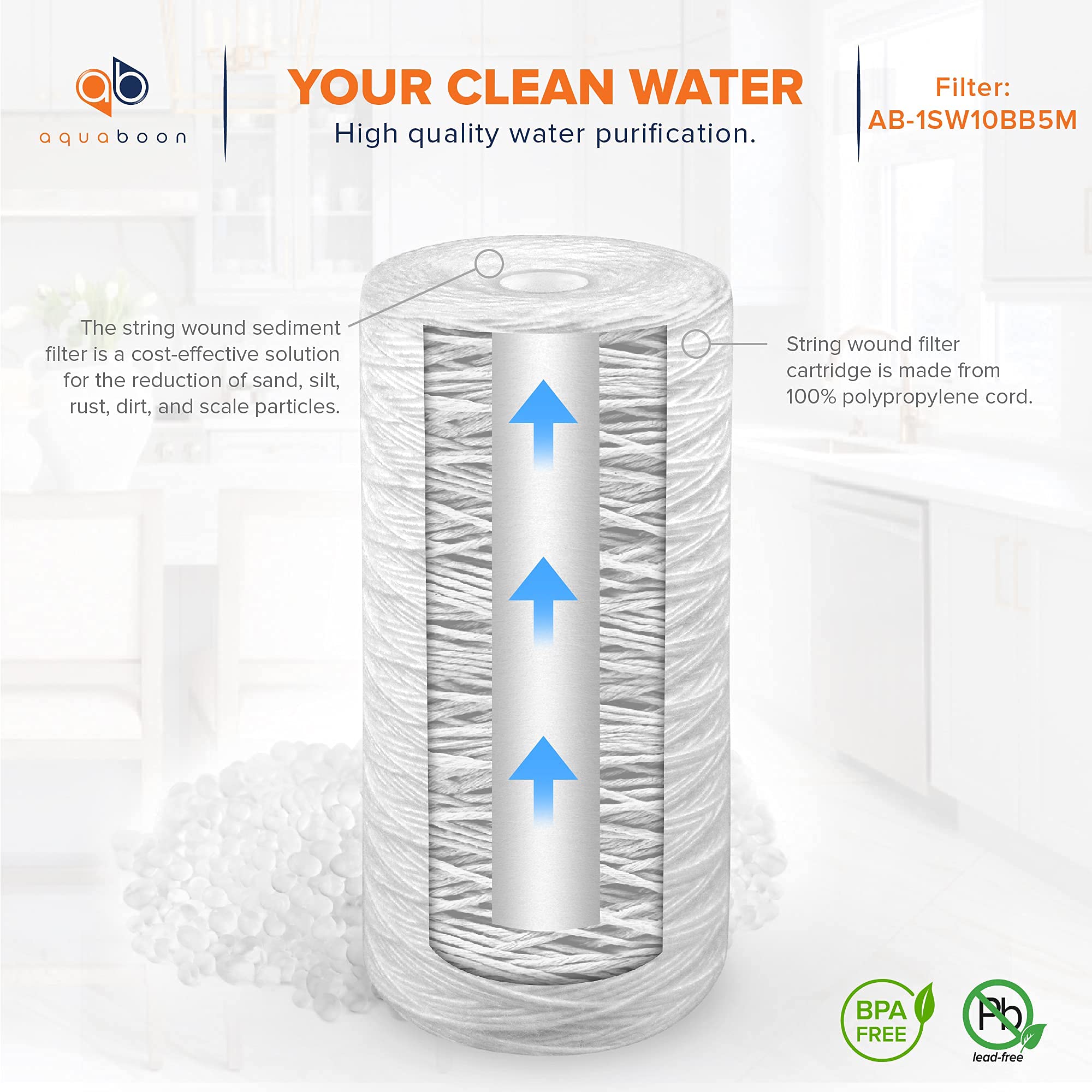 Aquaboon 4 Pack of 5 Micron 10" x 4.5" Pleated Sediment Water Filter Replacement Cartridge & Aquaboon 2-Pack of 5 Micron 10" String Wound Sediment Water Filter Replacement Cartridges