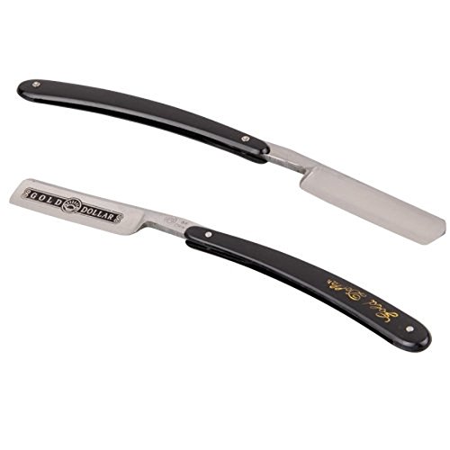 OULII Gold Dollar 66 Classic Steel Straight Edge Salon Barber Shaving Razor Shaver, Gifts for Men (Black+Silver)