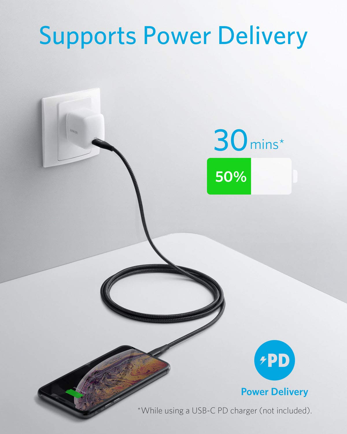Anker USB C to Lightning Cable [6 ft, 2-Pack] Powerline+ II Nylon Braided Cable for iPhone 11/11 Pro / 11 Pro Max/X/XS/XR/XS Max / 8/8 Plus/AirPods Pro, Supports Power Delivery