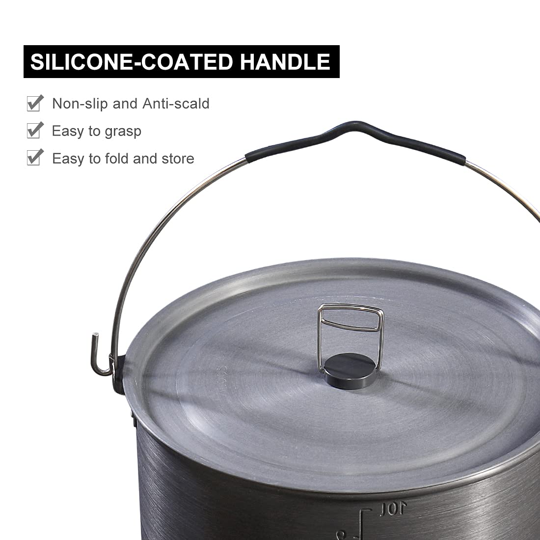 Alocs Camping Pot, Aluminum Camping Cooking Pot with Folding Handle, Portable Backpacking Cookware Camping Hanging Pot for Outdoor Picnic Hiking