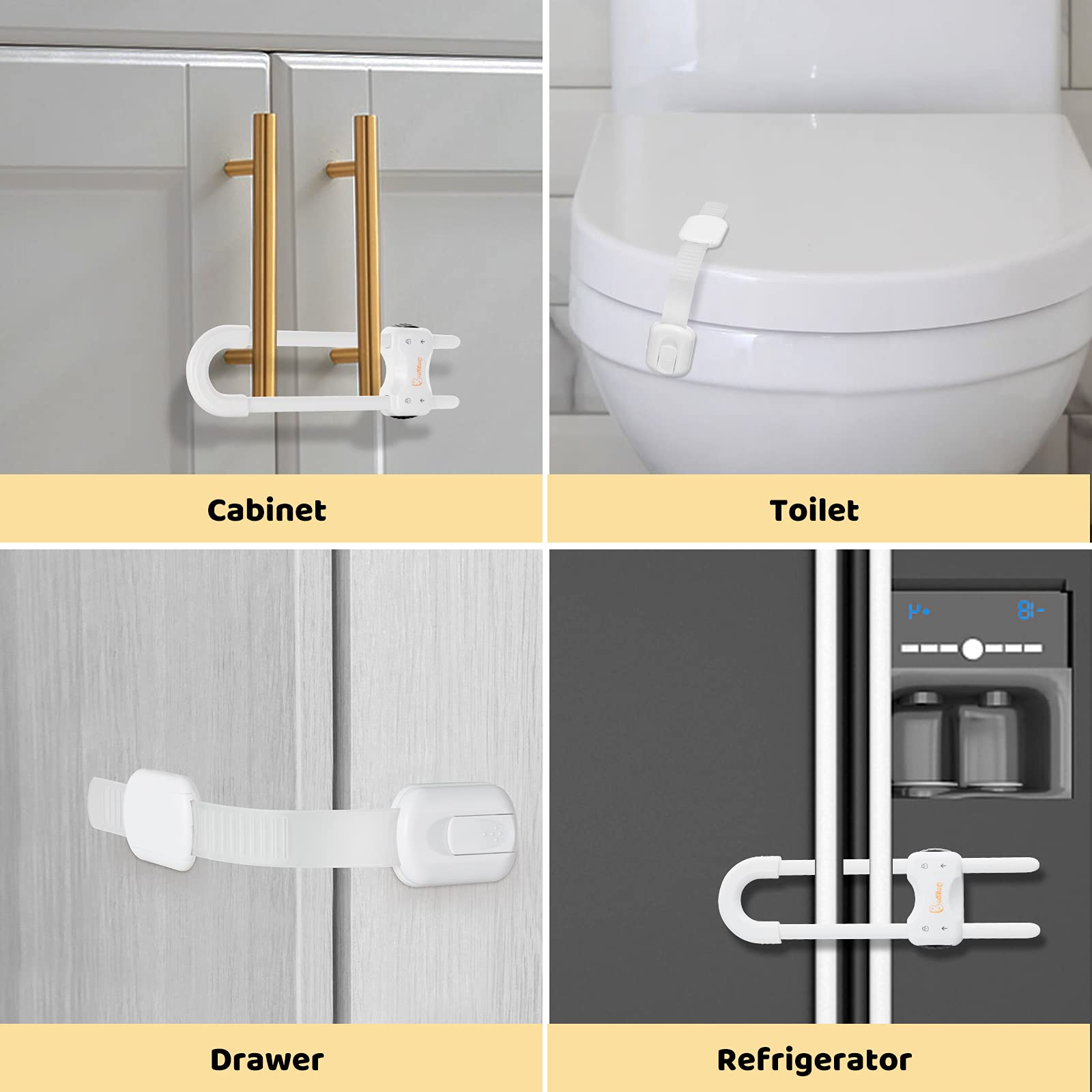 Baby Proofing Cabinets Locks, 12 Pack Sliding Door Lock and Fridge Lock Combination for Babies Safety, Super Easy to Use Child Locks for Cabinets Door Knob, For All Solution Baby Items Bay Shower Gift