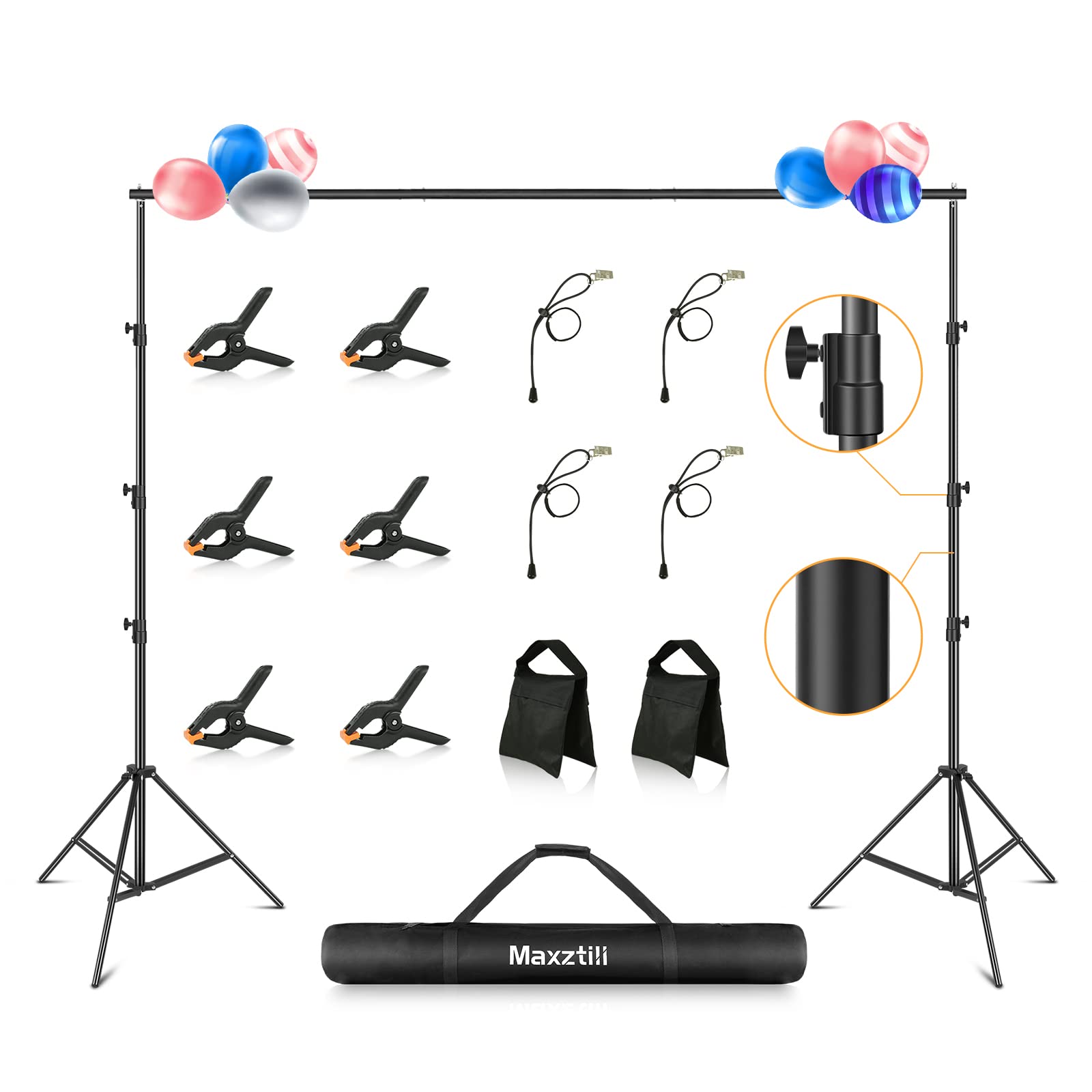 Background Support Stand, Maxztill 8.5 x 10 ft Adjustable Background Stand Backdrop Support System Kit with Carry Bag, Sandbag for Photo Video Studio