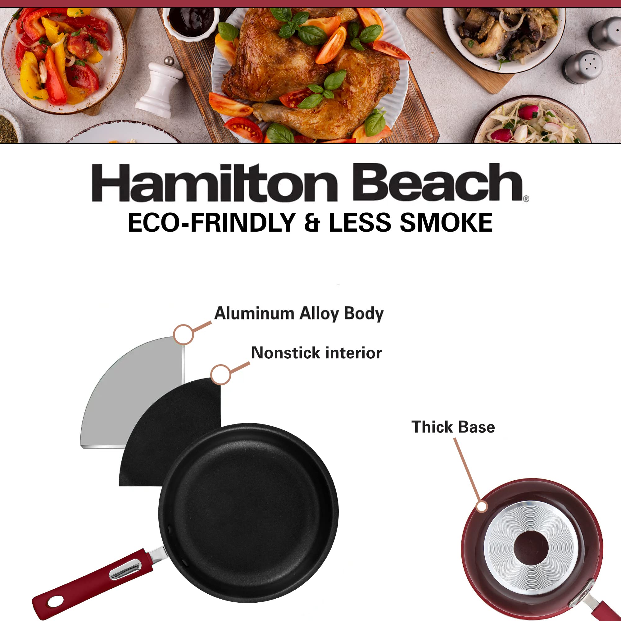 Hamilton Beach Fry Pan 10in Nonstick Coating, Frying Pans Nonstick for Stove Top with Soft Touch Bakelite Handle, Durable Scratch Resistant & Safe Nonstick Cookware