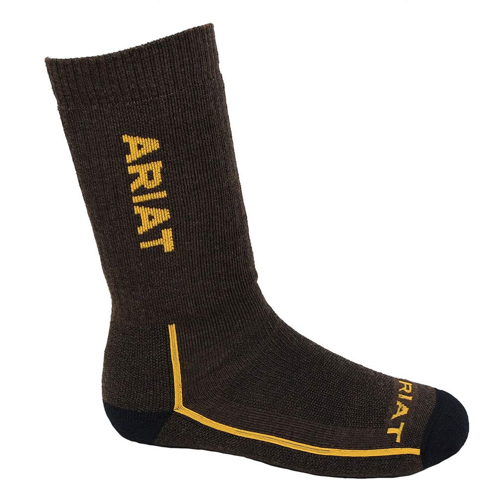 ARIAT Unisex Heavyweight Performance Merino Blend Mid Calf Socks, Brown, X-Large