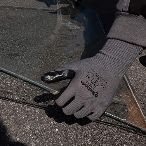 ANDANDA Work Gloves, Smart Touch, 3D Comfort Stretch Fit, Nitrile Coated Work Gloves with Grip, Seamless Knit Nylon Work Gloves Men Suitable for Warehousing, Logistics, Handling, Black(L), 1 Pair