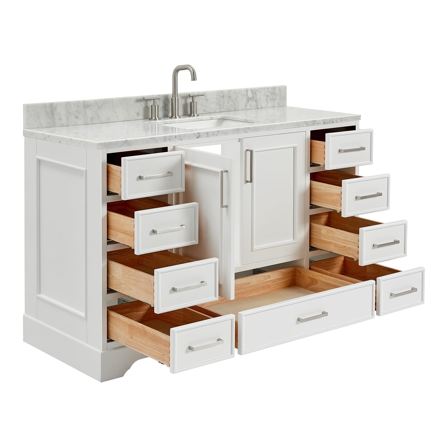 ARIEL Stafford 55 Inch Single Rectangle Sink Vanity with Carrara White Marble Countertop W/0.75" Edge in White