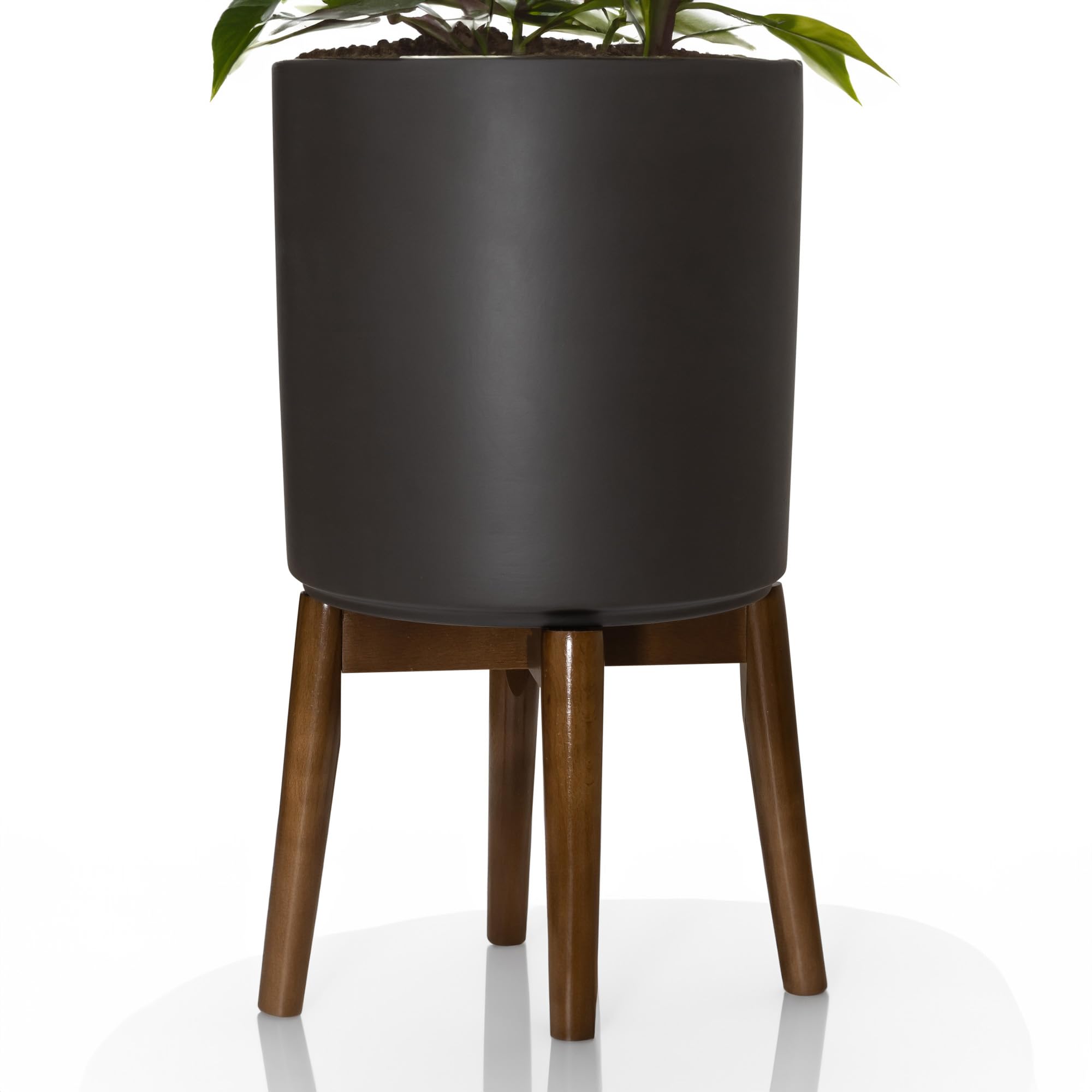 APOC HOME 10 Inch Planter Pot with Stand, Mid-Century Tall Plant Pot with Stand, Indoor Plants, Medium, White (Black)
