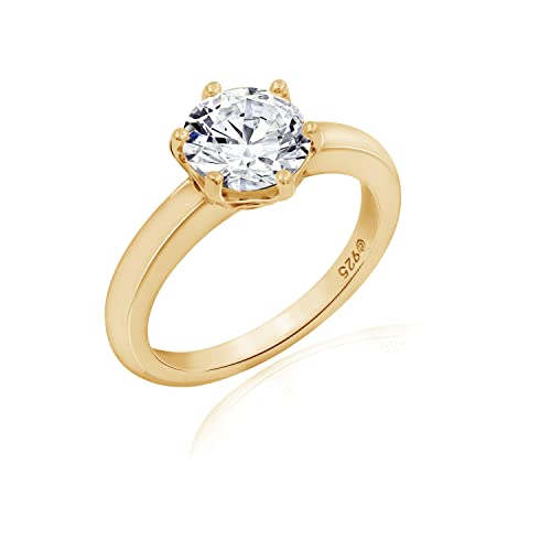 Amazon Essentials Amazon Colelction Platinum-Plated Sterling Silver Infinite Elements Cubic Zirconia Round Solitaire Ring, Yellow-gold-plated, Size 6 (previously Amazon Collection)