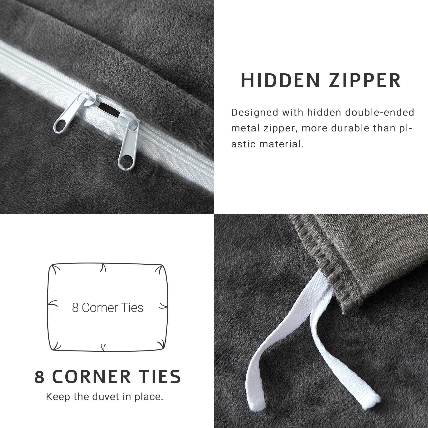 SE SOFTEXLY Velvet Duvet Cover King Size, Soft Flannel Duvet Cover with Zipper Solid Breathable Silky Velour Comforter Cover, Cozy Winter Duvet Cover Set with 2 Pillowcases, 90" x 104", Charcoal Grey