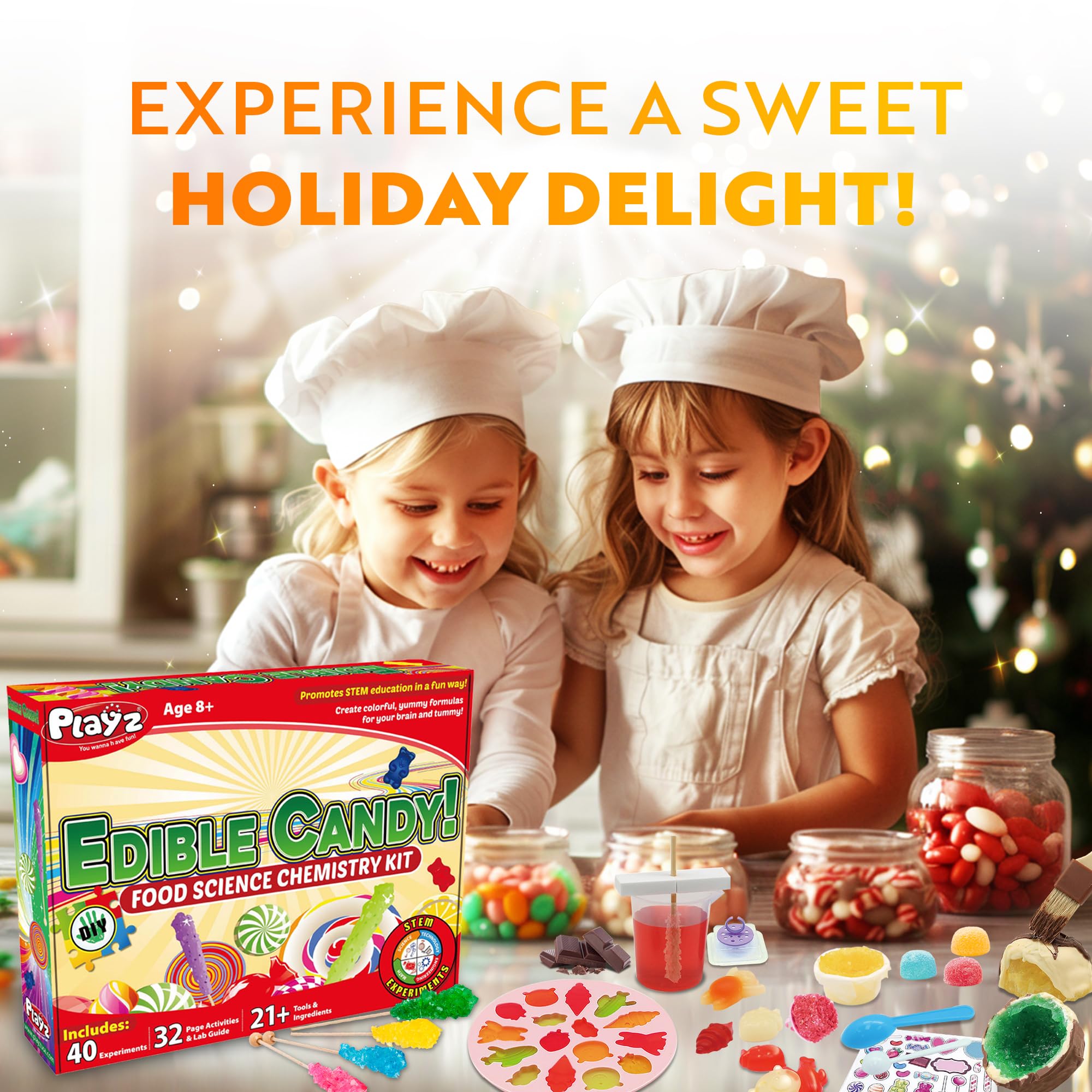 Playz Edible Exploding Candy Making Science Kit for Kids Ages 8-12 Years Old - Food Science Chemistry Kid Science Kit with 29 Experiments, Educational Science Kits for Boy & Girls
