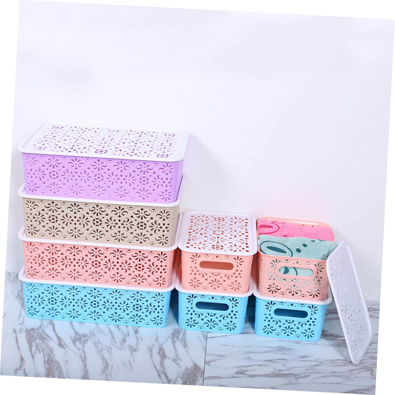 ABOOFAN Box Storage Bins with Lids Hollow Storage Basket Organization Baskets Sundries Organizer Pantry Bins Drawer Organizer Lidded Storage Bins Clothes Storage Basket Food Laundry Basket