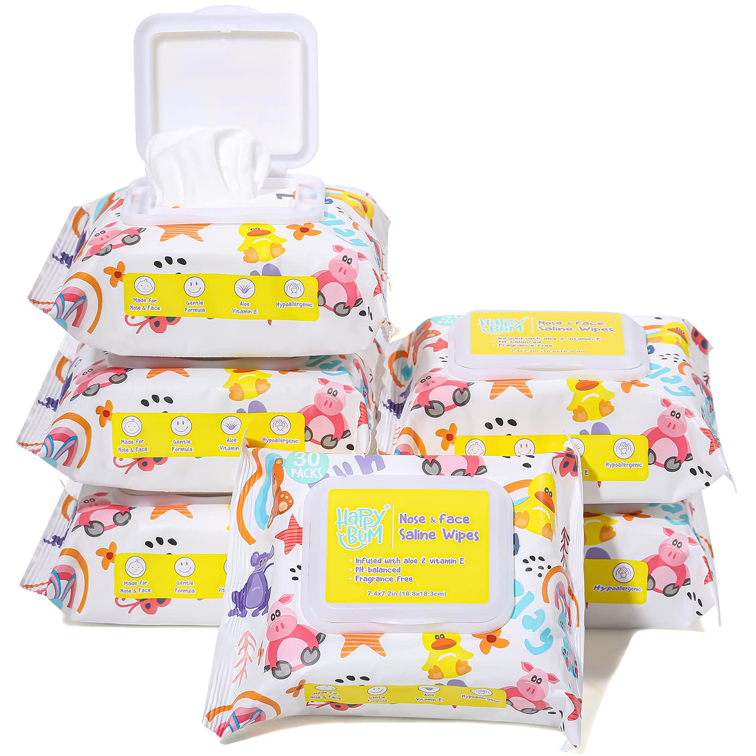 Baby Wipes - HAPPY BUM Saline Baby Wipes, Hypoallergenic, Unscented, 180 Count
