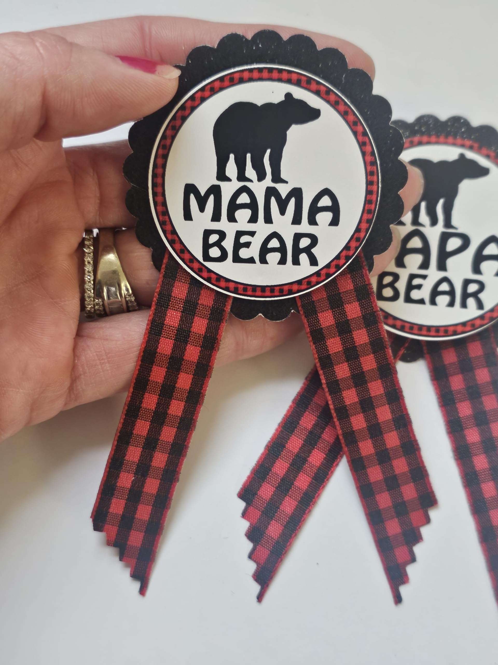 Mama Bear & Papa Bear Baby Shower Pins Daddy to Be Pin Buffalo Plaid Gender Reveal, Red & Black Pin, Baby Sprinkle