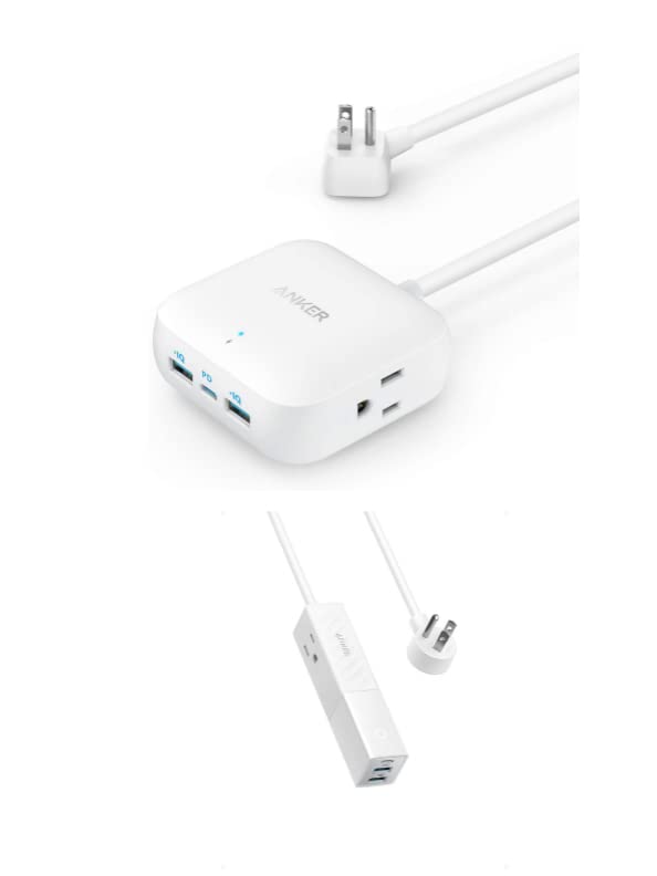 Anker Power Strip with USB C, 30W PowerPort Strip PD 2 Mini and Travel Power Strip USB C, Anker 511 USB Power Strip, 2Outlets & 3USB Ports, 5ft Soft Extension Cord,30W Power Delivery