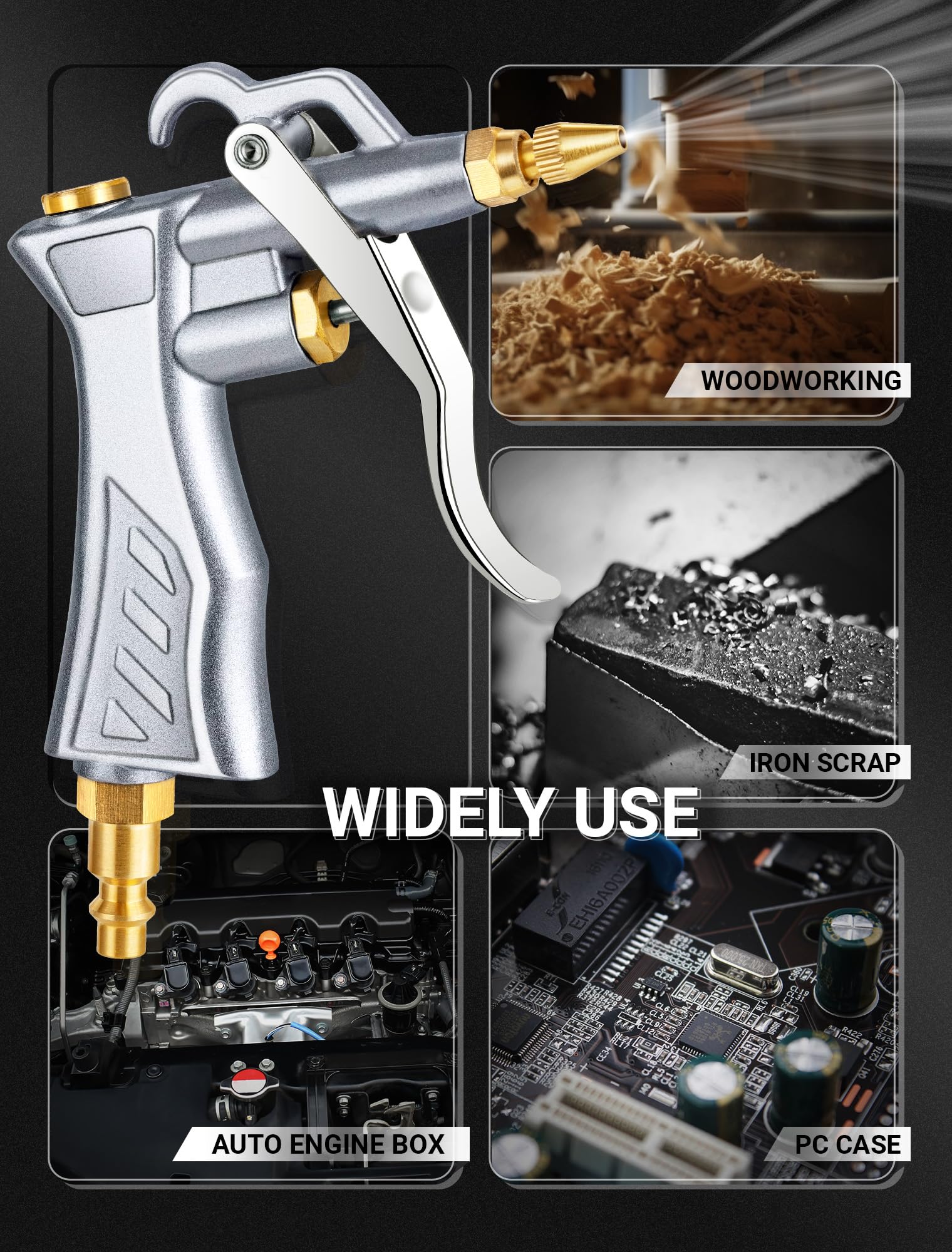 JASTIND Air Blow Gun with Adjustable Brass Air Nozzle, 2 Pcs Steel Extensions and 13.7 Inch Flexible Flow Hose, High Volume Air Gun Blower for Air Compressor Accessories Pneumatic Tool Dust Clean