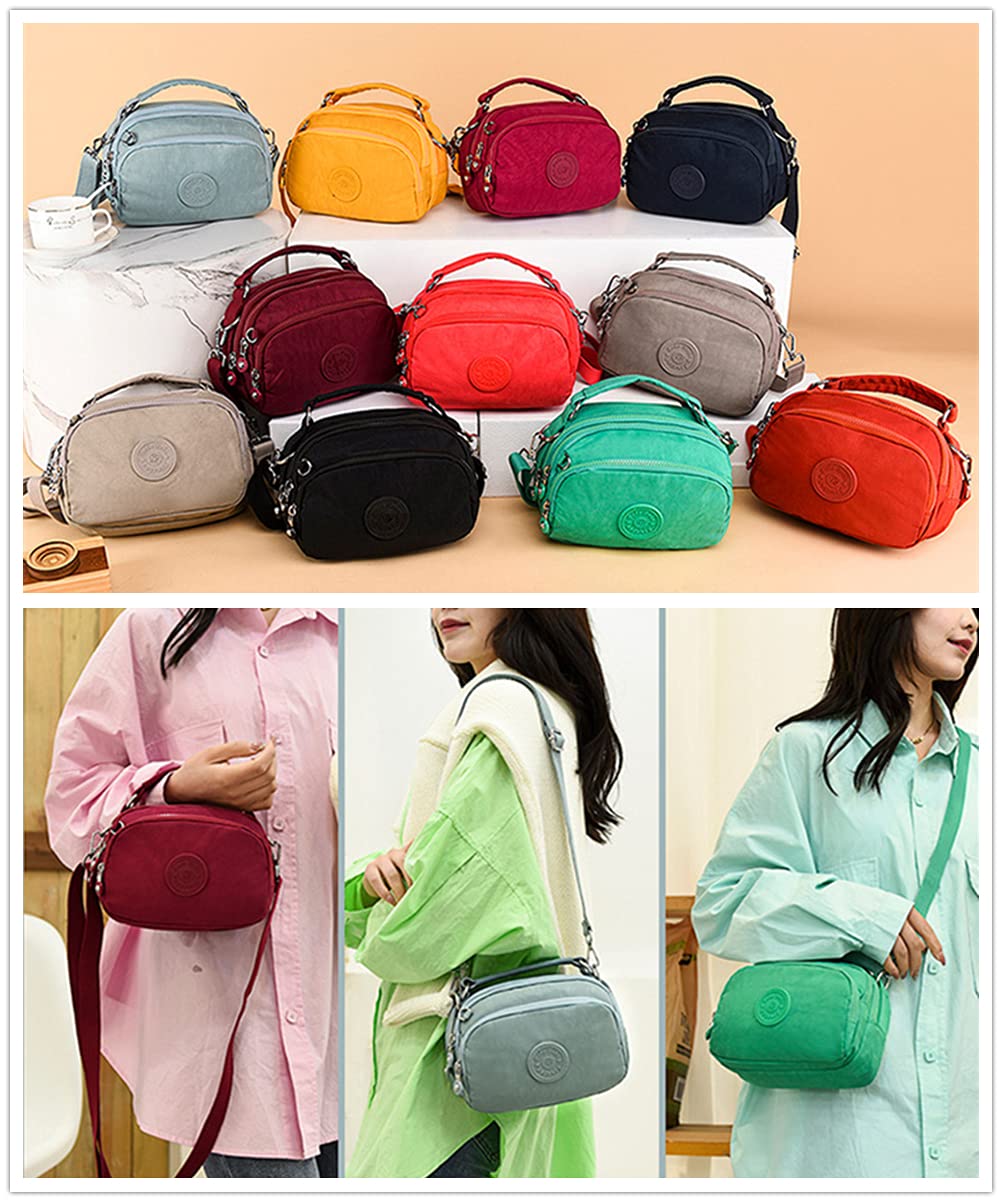 OPXTO-BoBo Lightweight Small Solid Color Crossbody shoulder bag, Nylon Multi-Pocket Cell Phone Purses Wallet for Women (Cute green)
