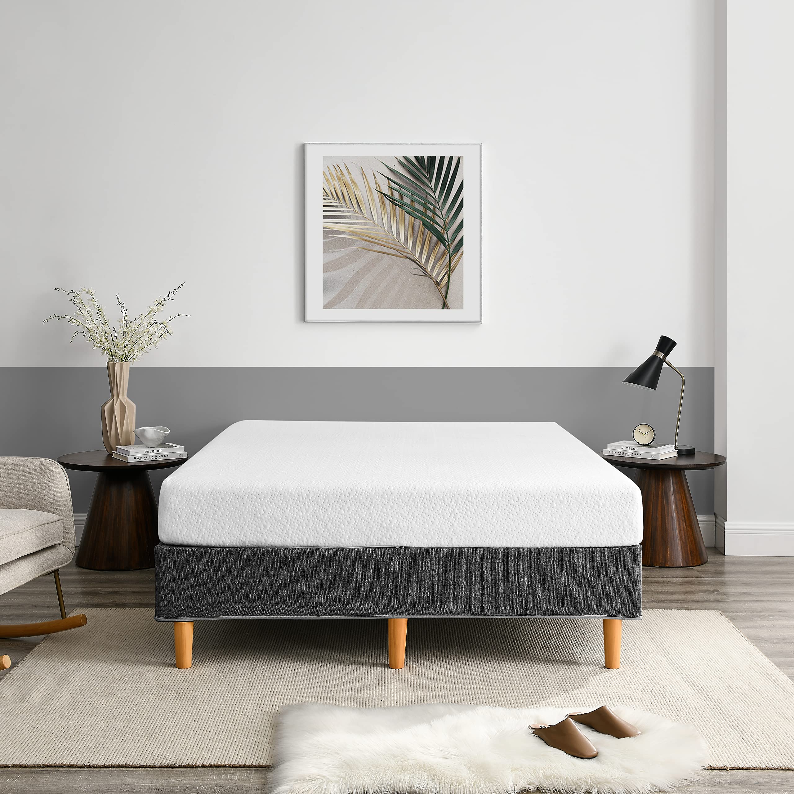Amazon Basics Foldable Mattress Foundation/Box Spring with Steel Slats and Wood Legs, Tools-free Assembley, King, Black, 80 x 60 x 15 inches