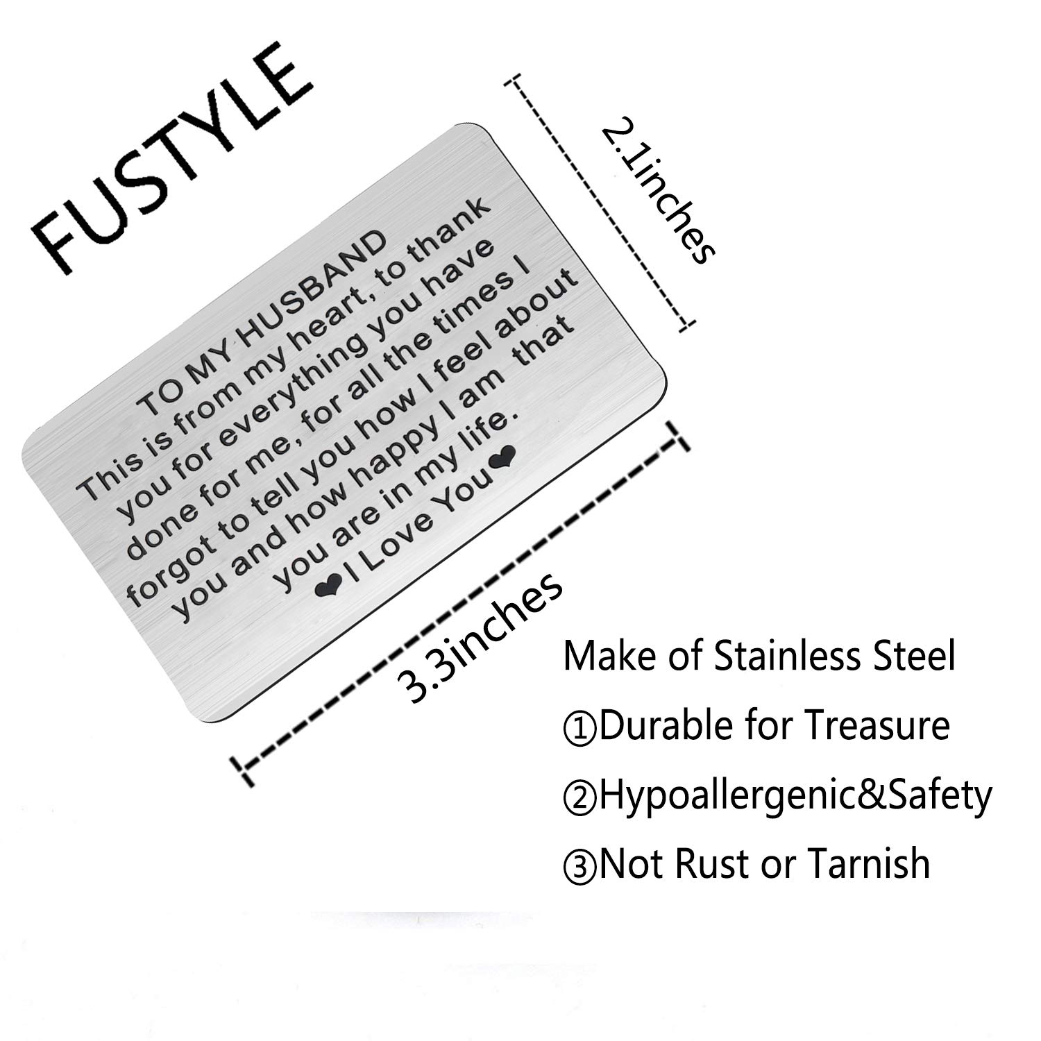 FUSTYLE Metal Wallet Card Insert Anniversar Gif for Husband Engraved Love Note Card You Are In My Life I Love You (silver)