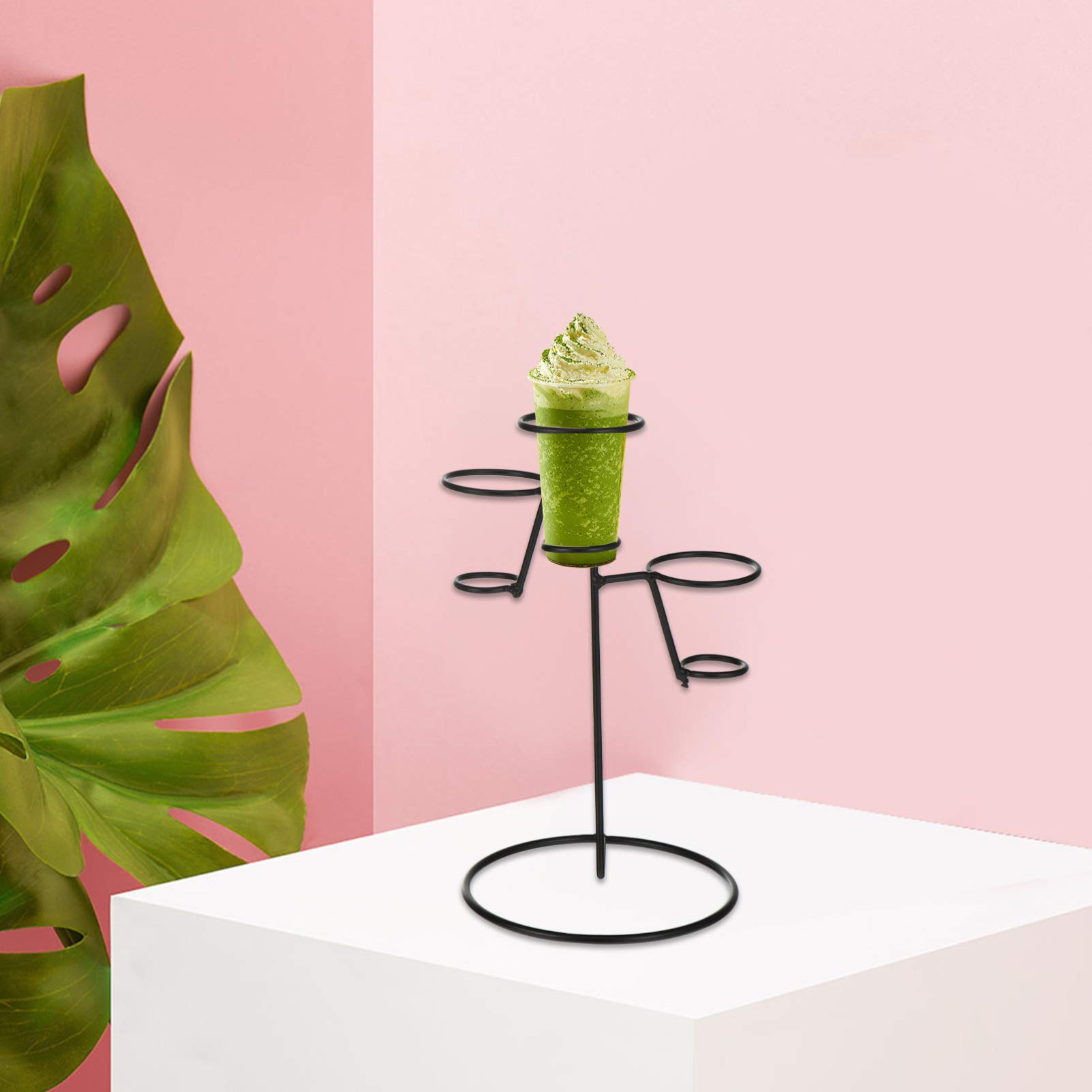 ABOOFAN Iron Ice Cream Cone Holder Stand with Base 3 Holes Sushi Hand Roll Stand Holder Cupcake Stand Baking Rack (Black)