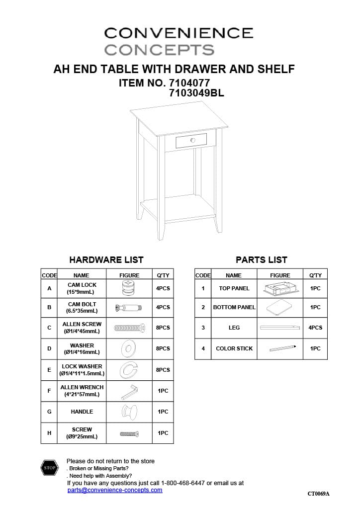 Convenience Concepts American Heritage End Table with Drawer and Shelf, Cherry, 18 in x 18 in x 26 in