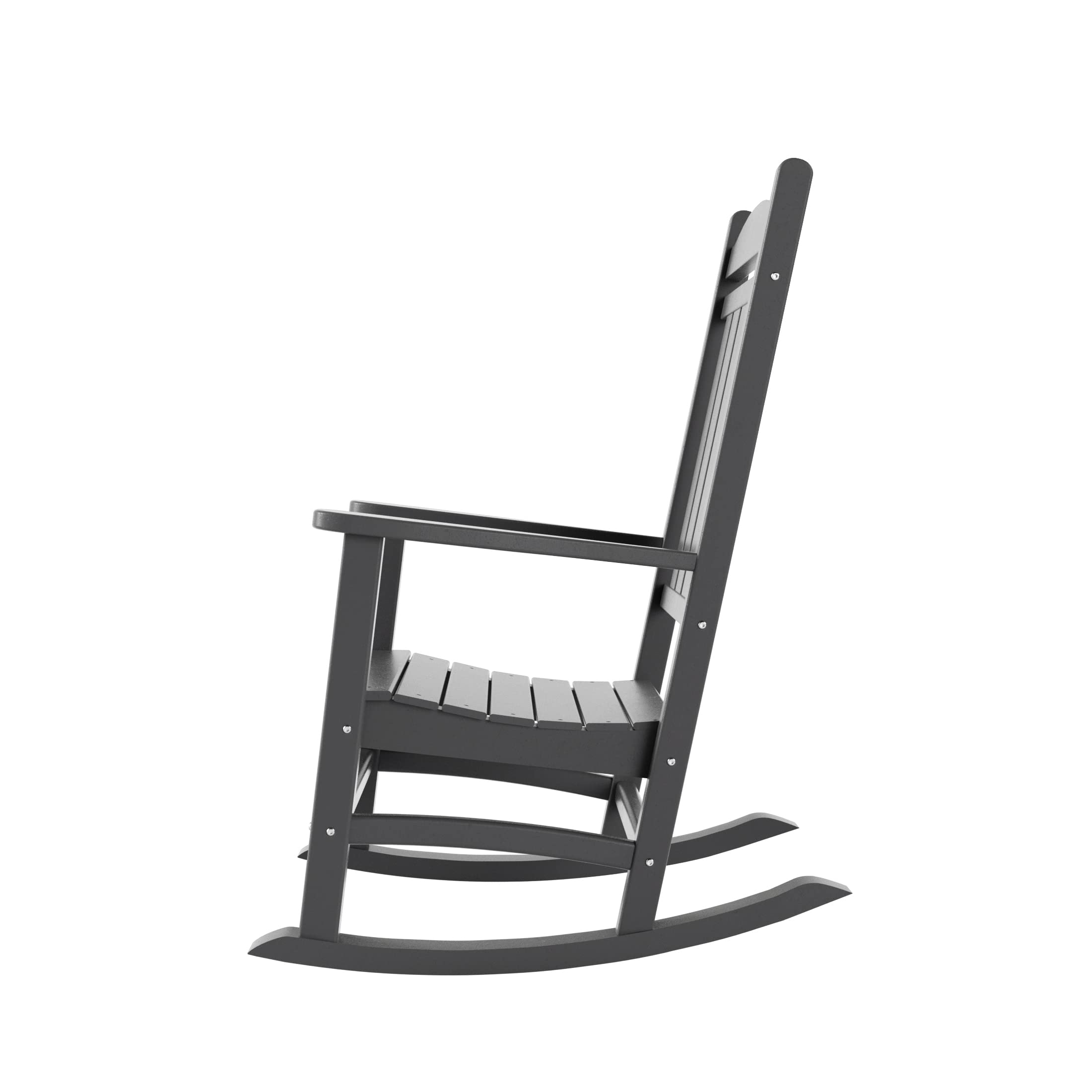 Costaelm Paradise Classic Adirondack Plastic Outdoor Porch Furniture Rocking Chair High Back HDPE Poly Lumber, Gray