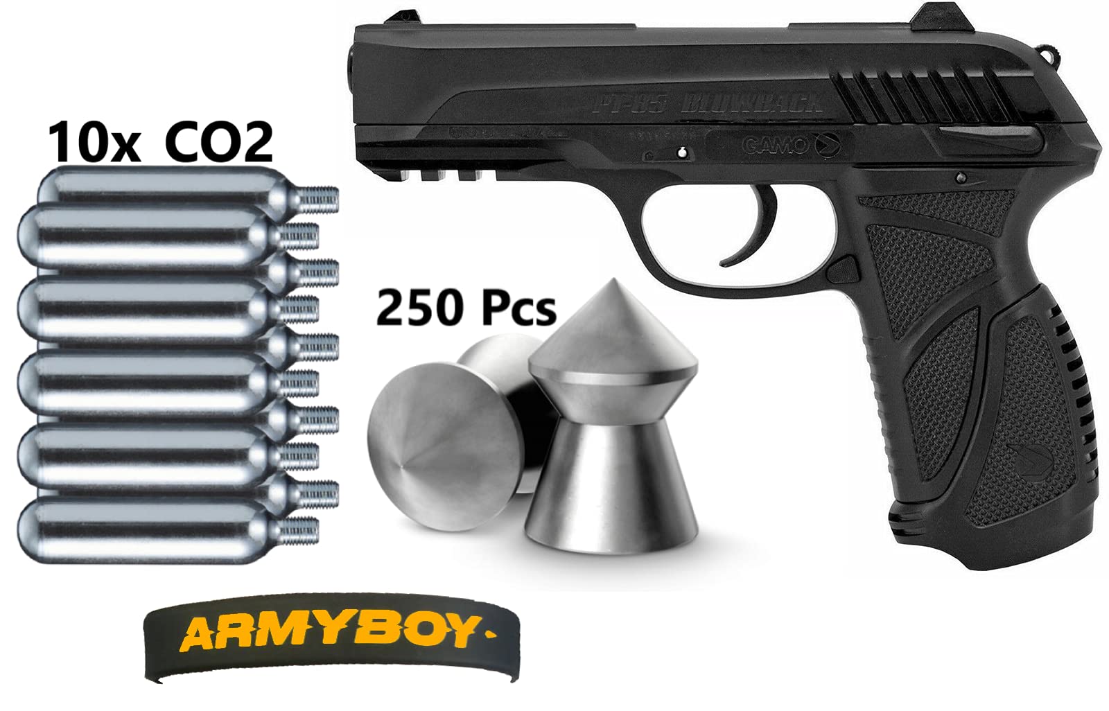 ArmyBoy Gamo PT-85 Blowback - Powerful CO2-Powered .177 Cal Pellet Air Pistol - 450 FPS | Bundle