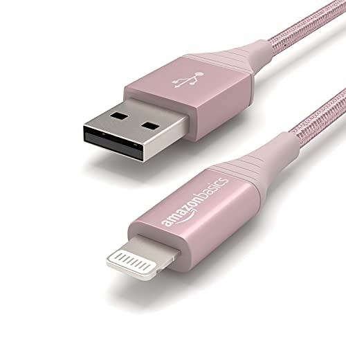 Amazon Basics iPhone Charger Cable, Nylon USB Type A to Lightning, MFi Certified, For Apple iPhone 142, 13, 12, 11, X, Xs, Pro, Pro Max, Plus, iPad, 10,000 Bend Lifespan, 6 feet, 2 Pack, Rose Gold