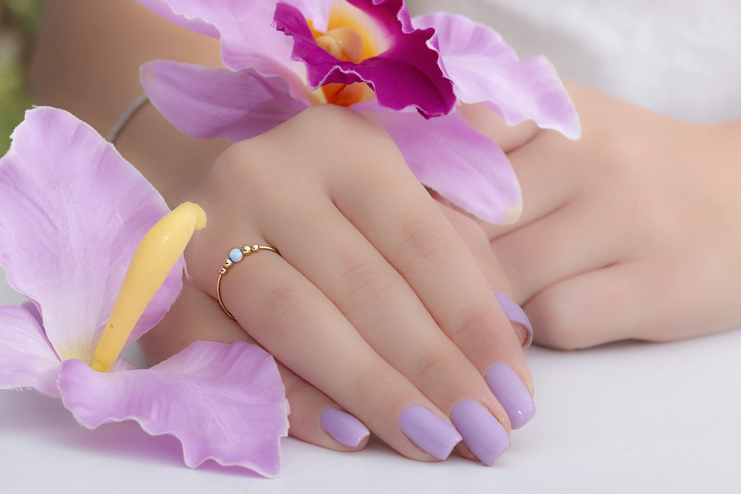 Gold-Filled Anxiety Fidget Ring With Blue Opal - One Size Anxiety Relief Ring With Beads - Fidget Spinner in 14K Gold - Meditation Fidget Ring - Unisex Ring Jewelry for Anxiety