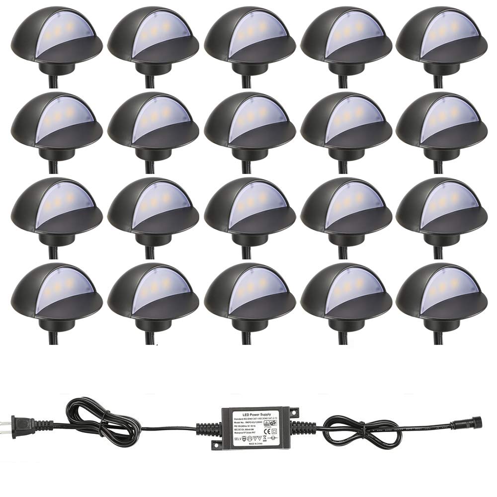 FVTLED LED Deck Lights Kit, Pack of 20 Low Voltage LED Step Stair Lights Φ1.97 Outdoor Garden Yard Decoration Lamp Recessed Landscape Pathway Step Stair Warm White LED Lighting, Black