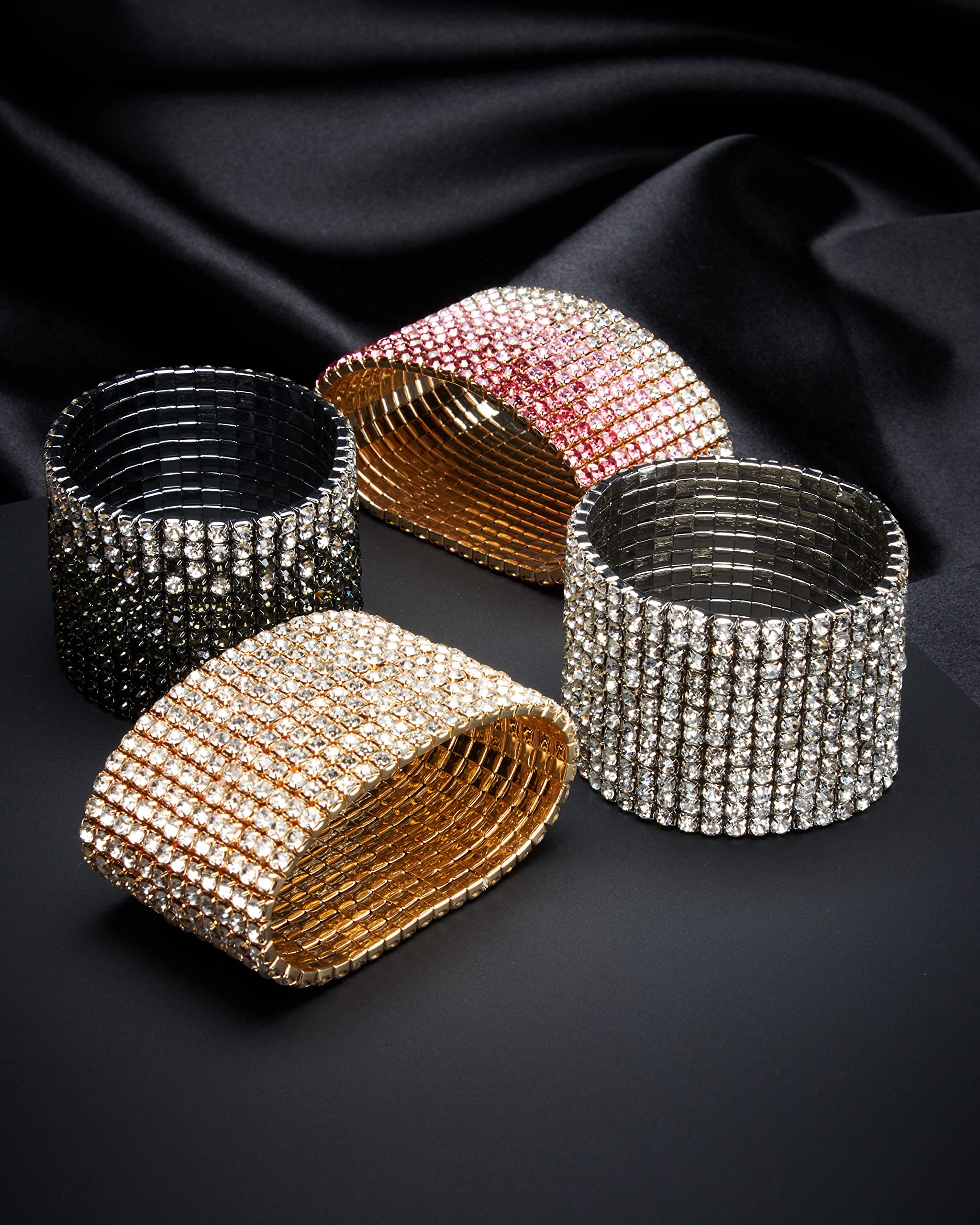 Badgley Mischka Women's Bracelet - 12 Strand Wide Crystal Studded Bridal Statement Stretch Wristband Cuff Wrap, Hematite