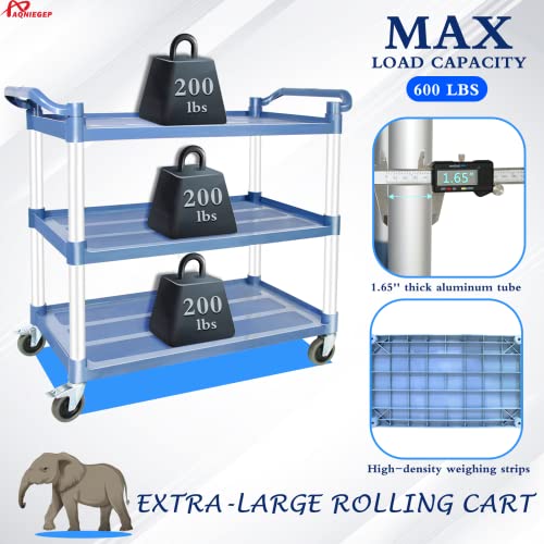 AQNIEGEP Utility Cart carts with Wheels Food Cart 3 Tier Commercial Restaurant Kitchen Heavy Duty Large Rolling Service Cart, Lockable Wheels, Rubber Hammer,Dark Gray
