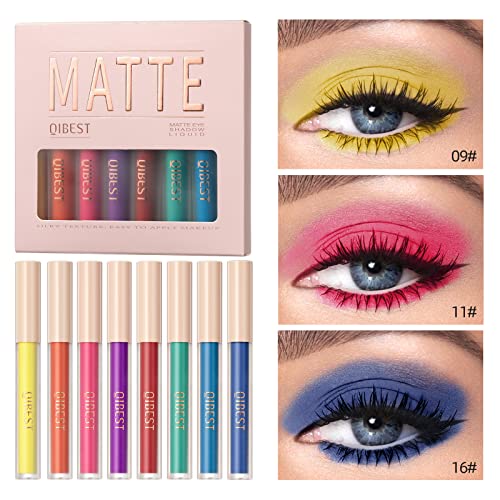 BestLand 8 Colors Liquid Matte Eyeshadow Set Nude Green Blue Red Purple Smokey Eyeshadow Cream Eyeshadow Primer Waterproof Quick Drying Eye Brightener Highlighter Blusher Eye Shadow Makeup (Color B)