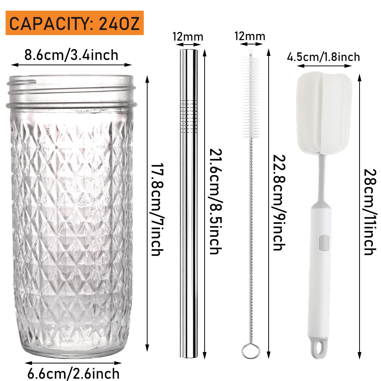 ASANMEYO 2 Pcs Glass Cups Set - 24oz Mason Jar Drinking Glasses with Bamboo Lids & Straws & 2 Airtight Lids, Cute Reusable Smoothie cup, Iced Coffee Glasses, Travel Tumbler for Bubble Tea, Juice