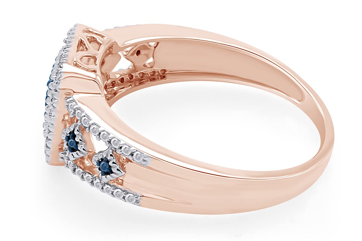 AFFY 1/10 Carat Round Cut Enhanced Blue And White Natural Diamond Square Frame Wedding Band In 14k Rose Gold Over 925 Sterling Silver (Clarity : I2-I3, Color : I-J, 0.10 Cttw) Size -4