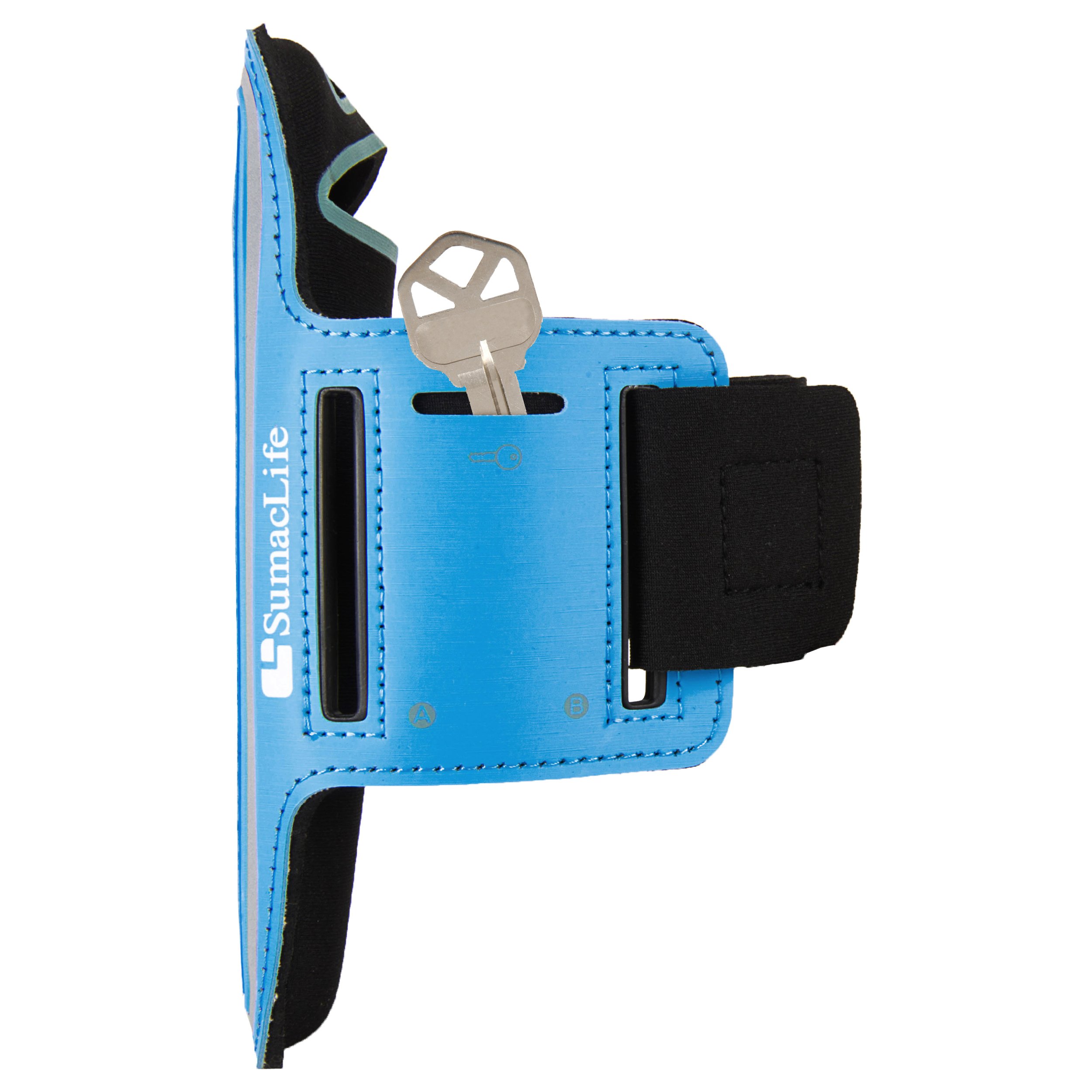 Apple iPhone 7, 7, SE, 6S, 6S Premium Water Resistant Sports Armband (Blue) with Key Holder (10 18 inch Strap)