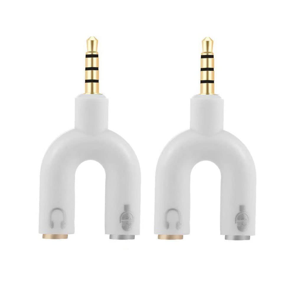 Andy's Orchids 2Pcs Stereo Plug, Audio Splitter, Mic&Headphone Earphone Splitter Adapters, 3.5mm Adapter Jack, U-Shape Ear Headset Splitter (White)