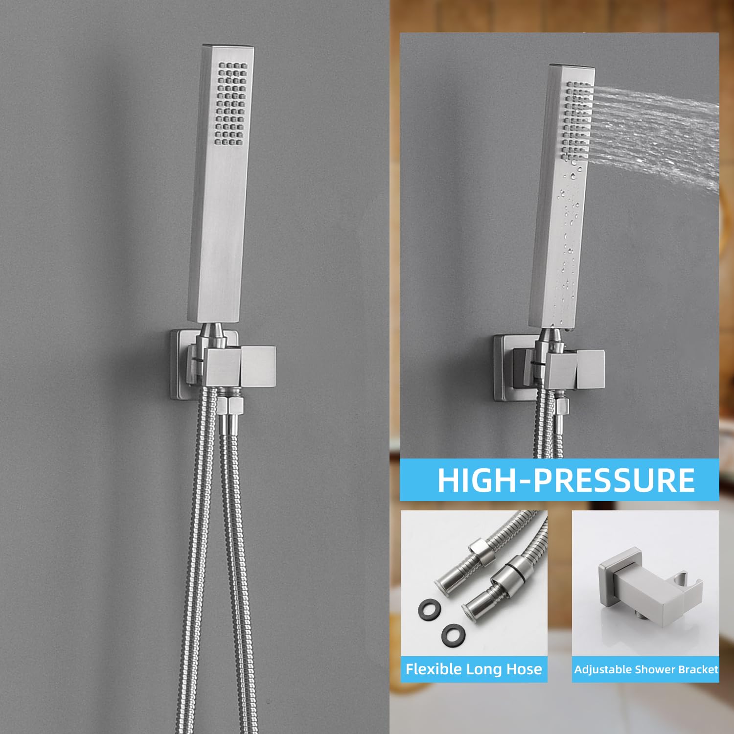 Backnets Shower System 12 inch Ceiling Mount Shower Faucet Set High Pressure Shower Head System with 4pcs Adjustable Body Sprays,Bathroom Shower Fixtures Rain Mixer Shower Combo(Brushed Nickel)