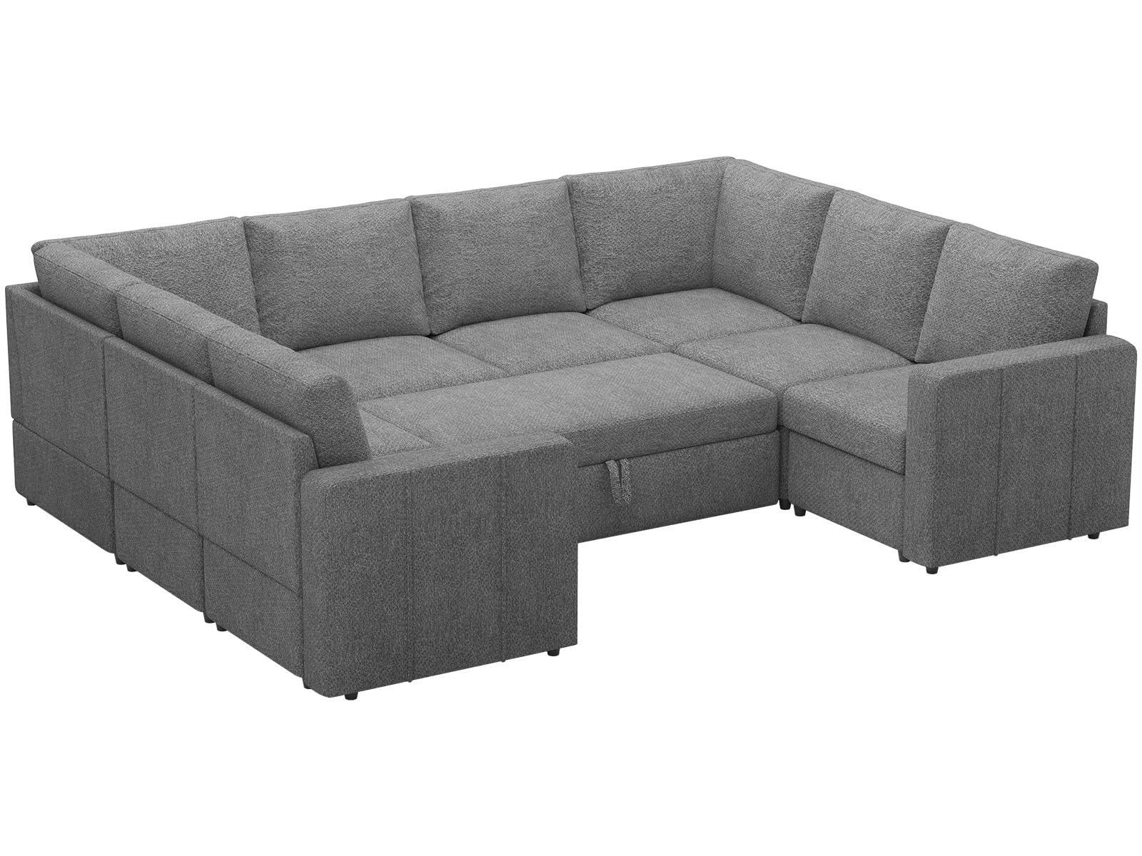 Belffin Modular Sectional Sleeper Sofa with Pull Out Bed and Storage Ottoman Convertible L Shape Sleeper Sectional Couch for Living Room Grey