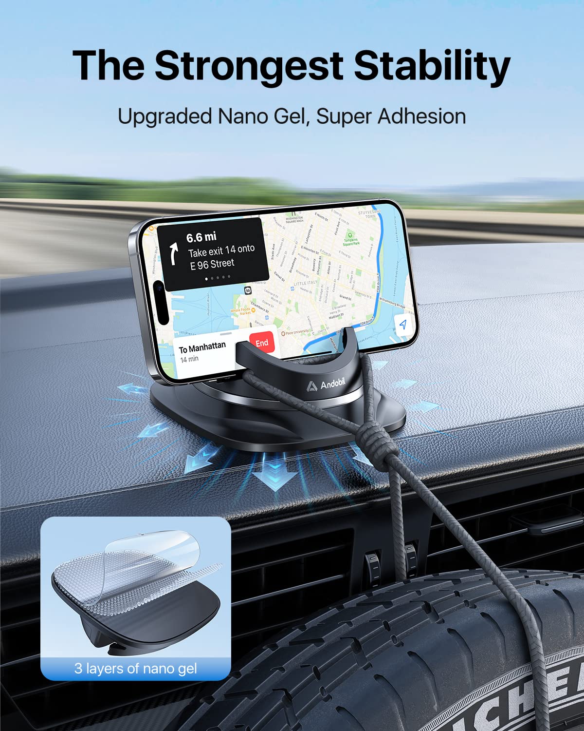 andobil Newest Car Phone Holder Mount, Stable & Silicone Phone Mount for Car, 360° Rotatable Dashboard Cell Phone Holder, Car Phone Stand Compatible with iPhone 15 Pro Max/14/13/12, Samsung S24/23/22