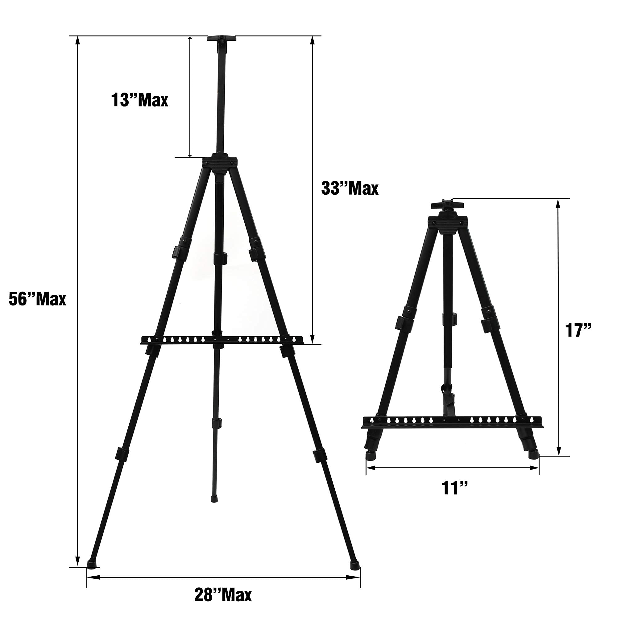 Artist Easel Stand,Extra Thick Aluminum Metal Tripod Display Easel 17 to 56 Inches Adjustable Height with Portable Bag for Floor/Table-Top Drawing and Displaying
