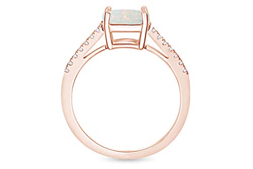AFFY 14k Rose Gold Over Sterling Silver Lab Created Opal And Simulated White Sapphire Solitaire Engagement Bridal Ring Jewelry For Women Birthday