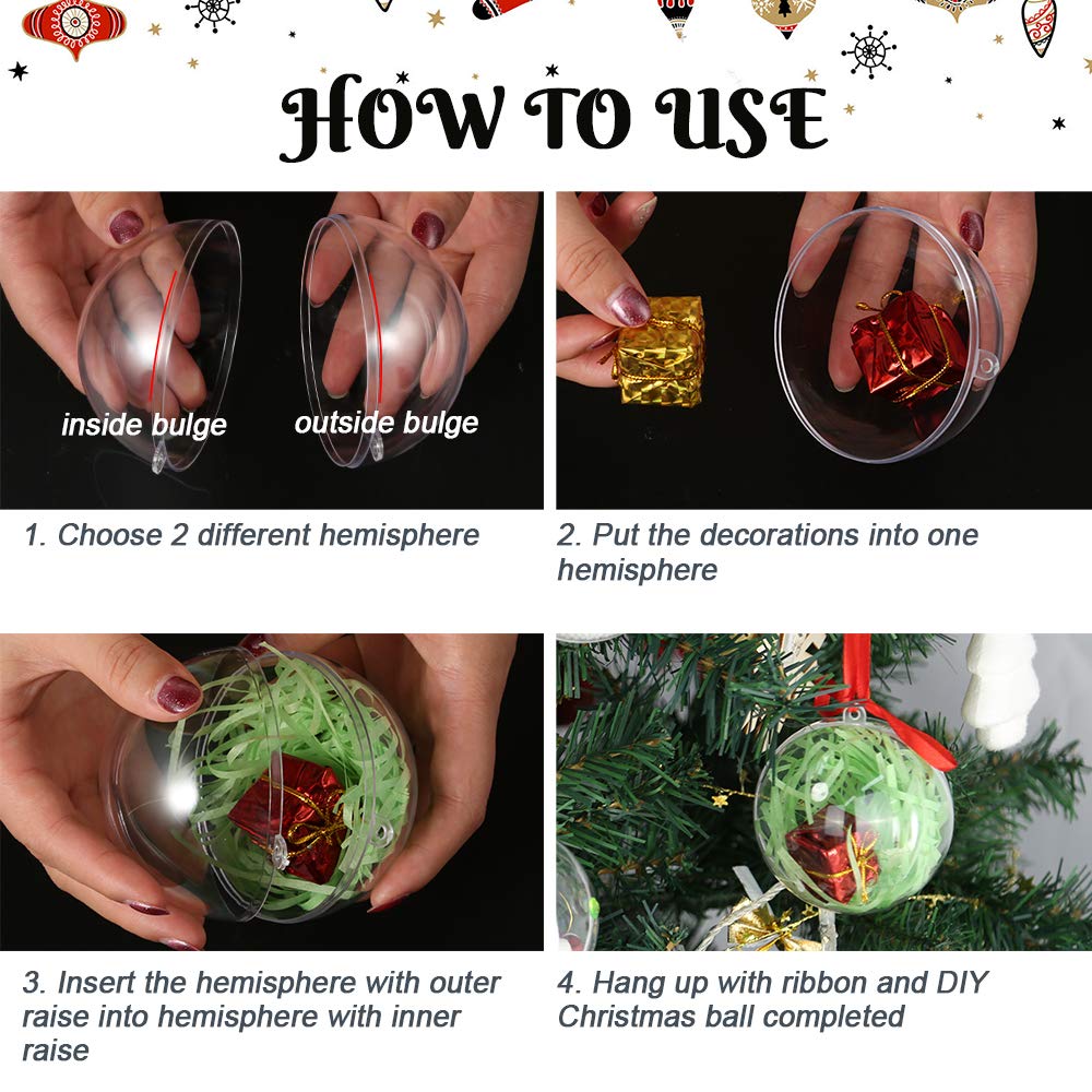 Auihiay 20 Pack 80mm Christmas Clear Ornaments Ball and Various Accessories for DIY Christmas Tree Balls Baubles Holiday Wedding Party Home Decorations