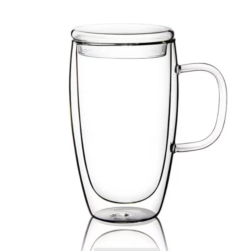 ALLYCE 15 Oz Double Walled Coffee Cups Glass Coffee Mugs Clear Coffee Mug with Lid Insulated Coffee Mug Perfect for Cappuccino,Tea,milk,Espresso,juice, Hot Beverage with Handle (15oz, with glass lid)