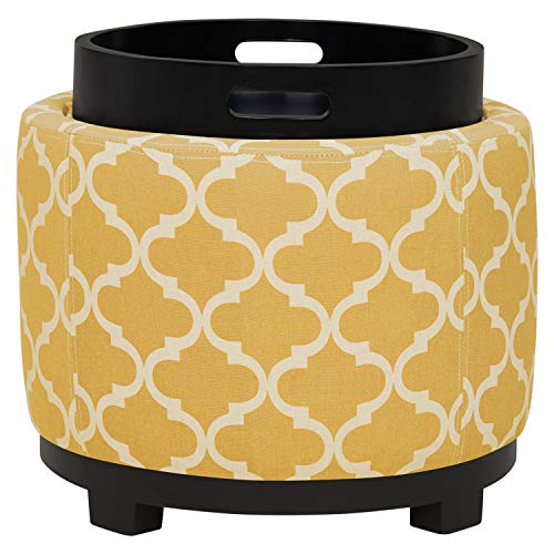 Amazon Brand – Ravenna Home Morrocan Storage Ottoman with Tray - 19 Inch, Yellow and Cream